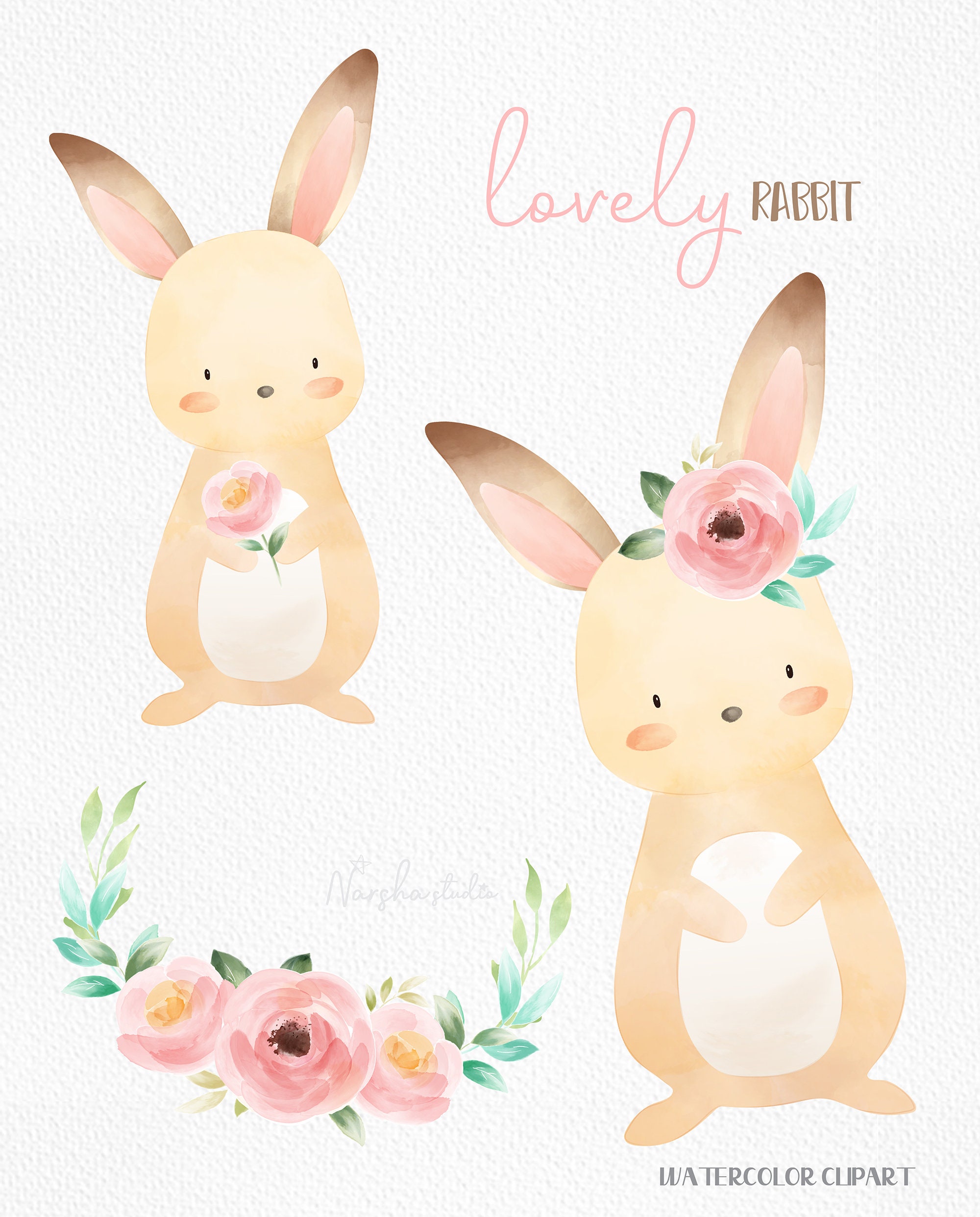 Rabbit Watercolor Clip Art/ Easter Bunny/ Easter Printable/ - Etsy