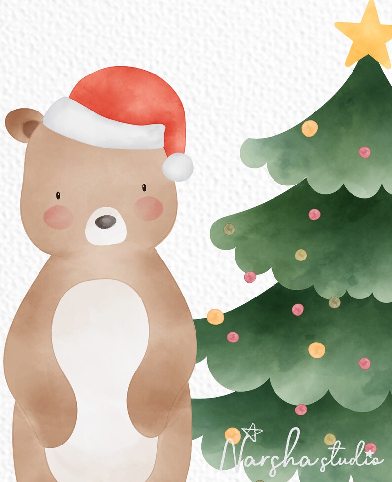 Happy Christmas Clip Art/ Christmas Illustration/ Merry | Etsy