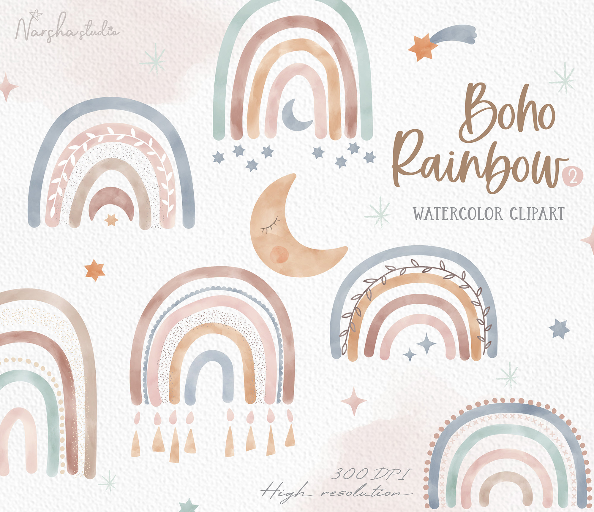 Boho Rainbow Watercolor Clip Art/ Boho Rainbow Decor/ Boho | Etsy