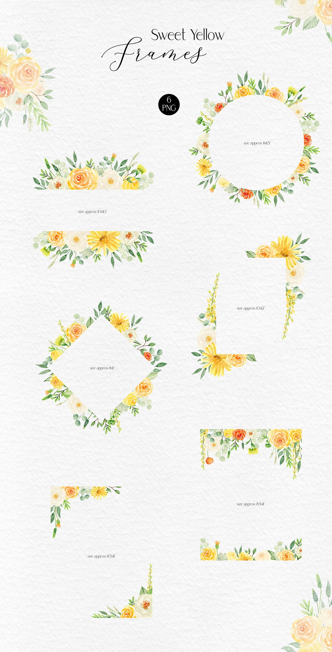 Watercolor Yellow Rose Clipart Floral Frame Clipart Flower | Etsy