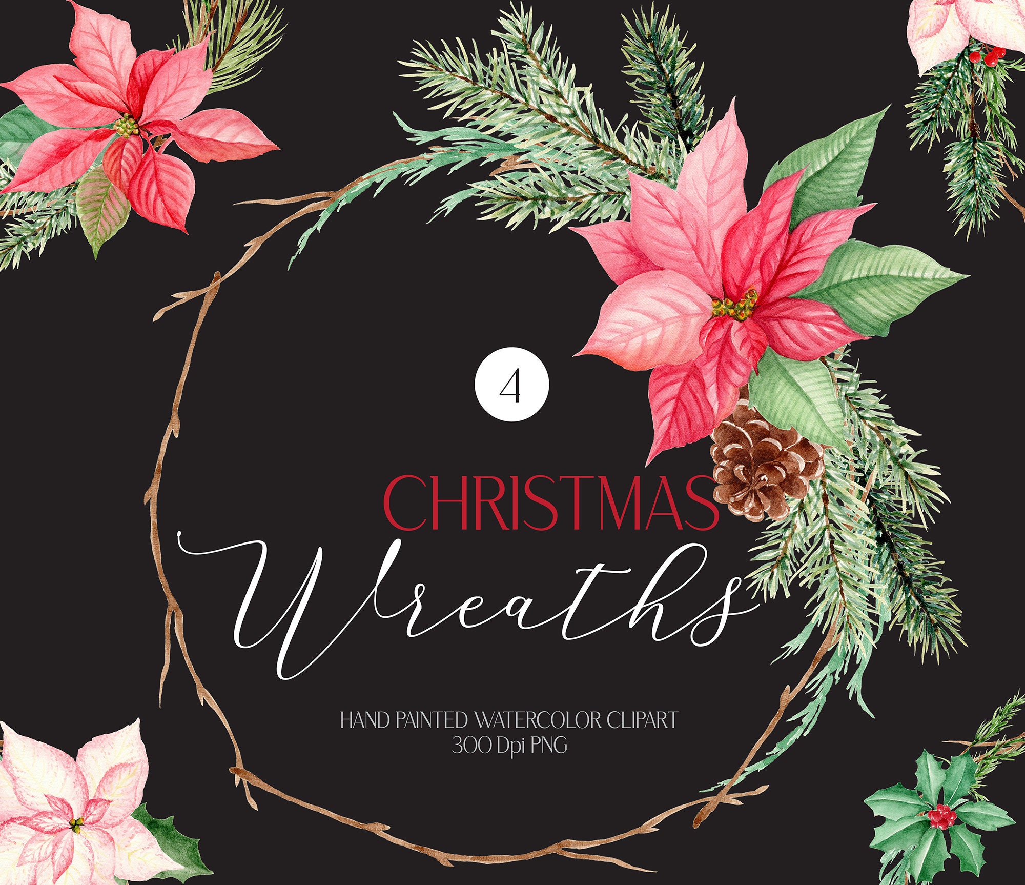 Watercolor Christmas Wreaths Clipart Winter Clipart Christmas - Etsy