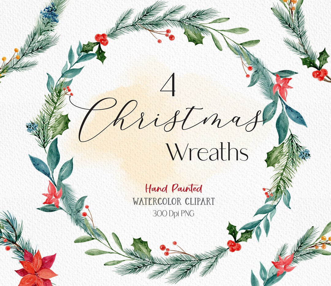 Watercolor Christmas Wreath Clipart Winter Clipart Holiday Card Clipart ...