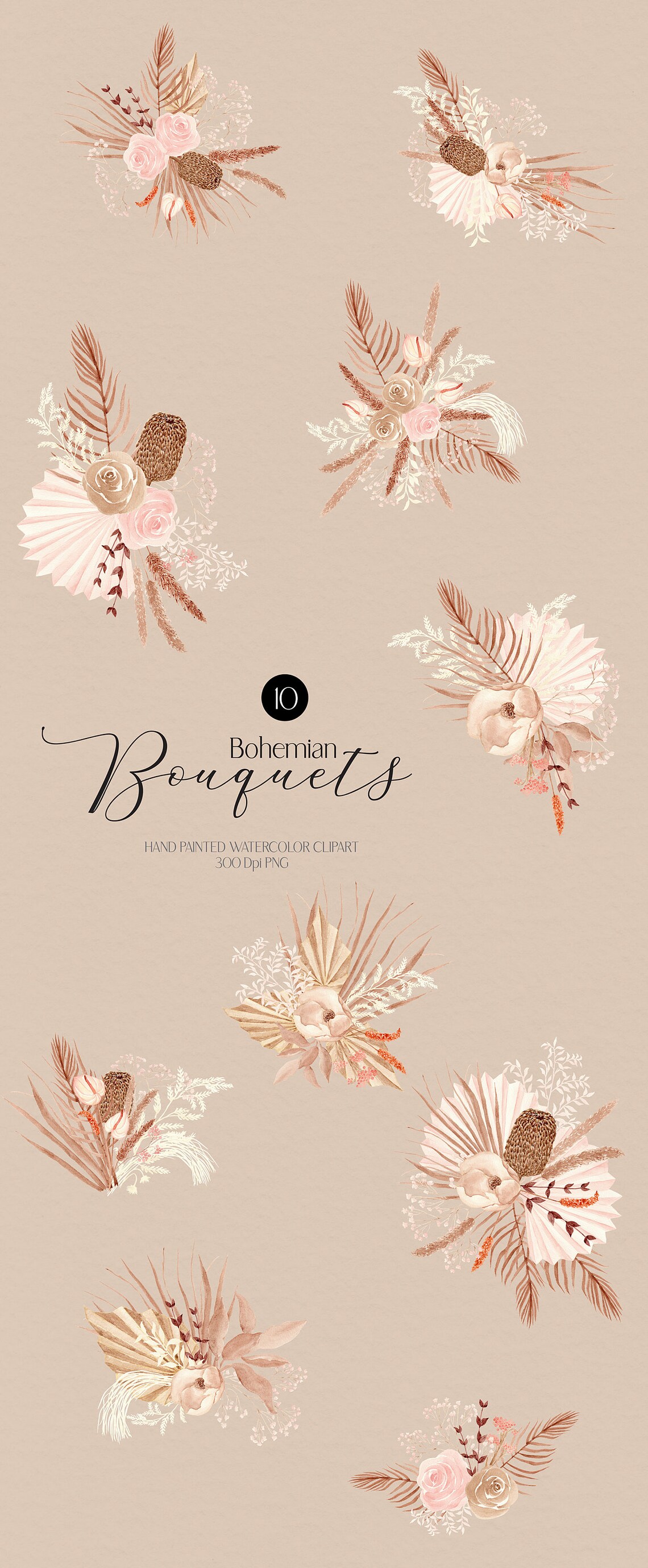 Boho Flower Clipart Boho Clipart Dried Flower Clipart Bohemian - Etsy