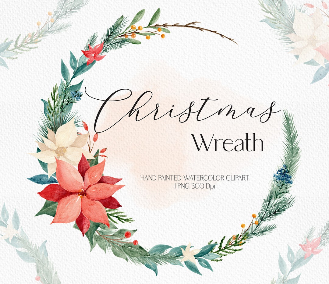 Watercolor Christmas Wreath Clipart Winter Clipart Holiday Card Clipart ...