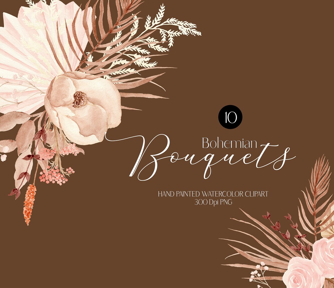 Boho Flower Clipart Boho Clipart Dried Flower Clipart Bohemian - Etsy