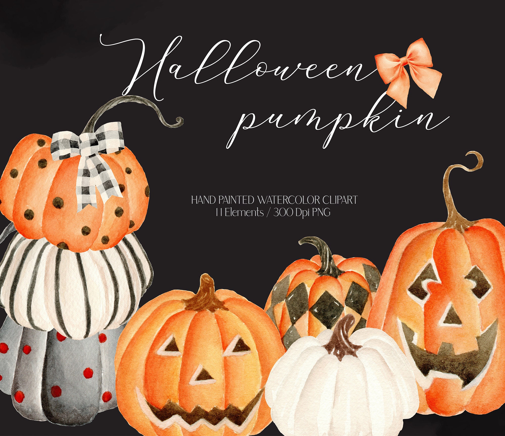 Watercolor Halloween Pumpkin Png Fall Clipart Autumn Clipart - Etsy