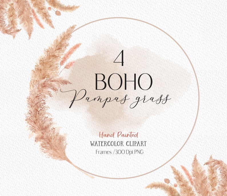 Dried Pampas Grass Frames Watercolor Clip Art. Boho Wedding - Etsy