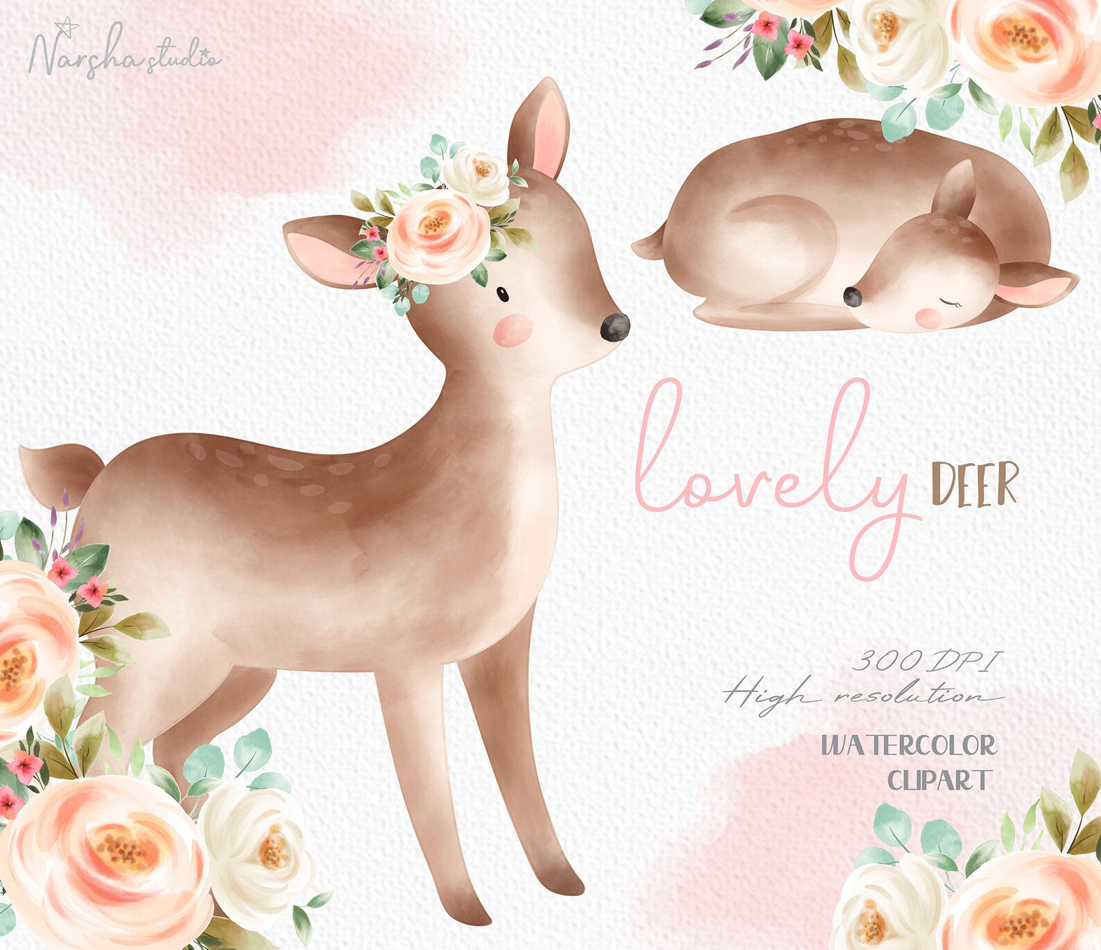 Lovely Deer Watercolor Clip Art/ Deer Watercolor/ Baby Deer Art/ Deer ...