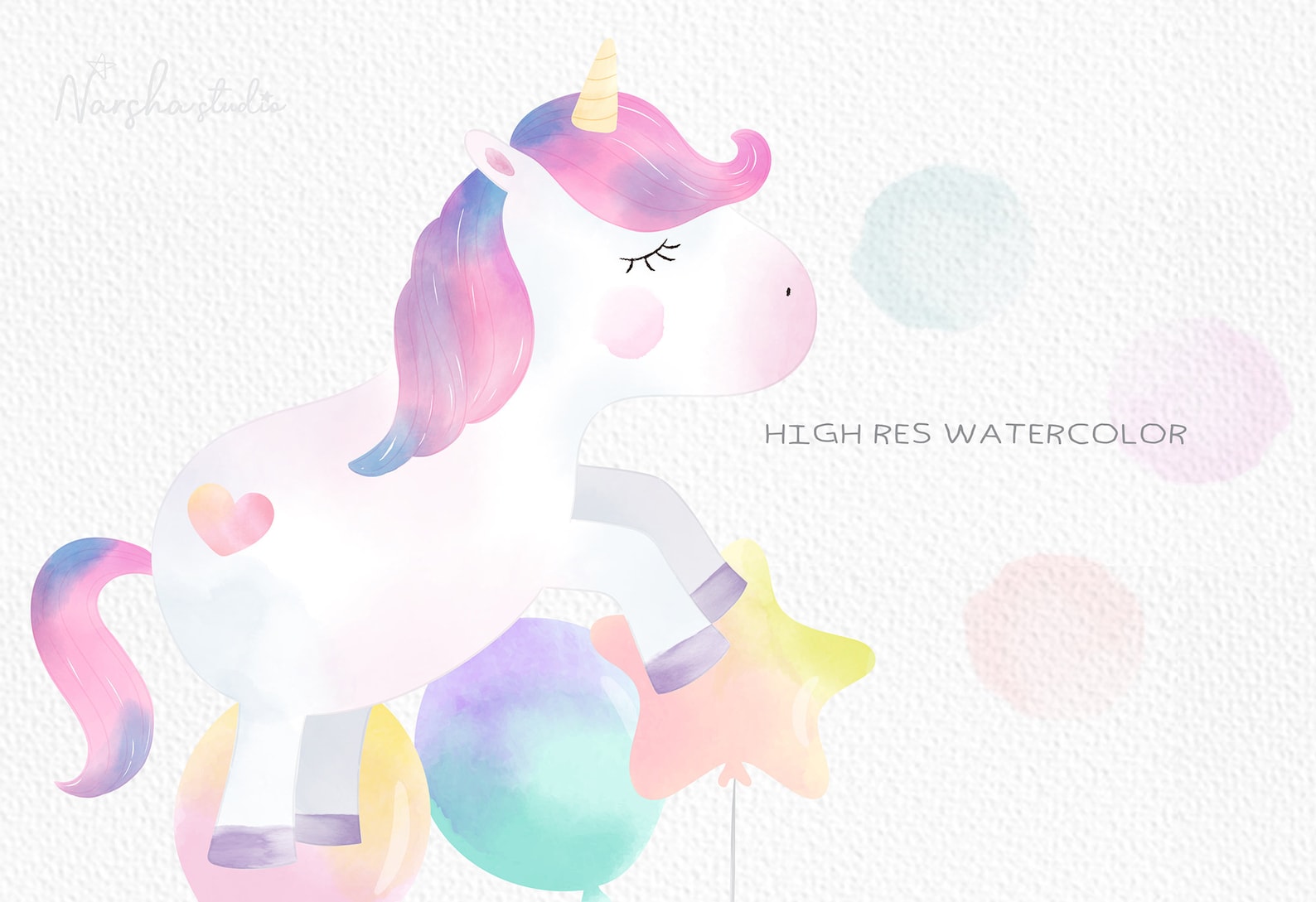 Watercolor Baby Unicorn Clip Art/ Unicorn PNG/ Hearts/ Balloons ...