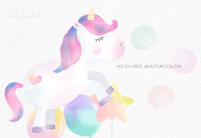 Watercolor Baby Unicorn Clip Art/ Unicorn PNG/ Hearts/ | Etsy