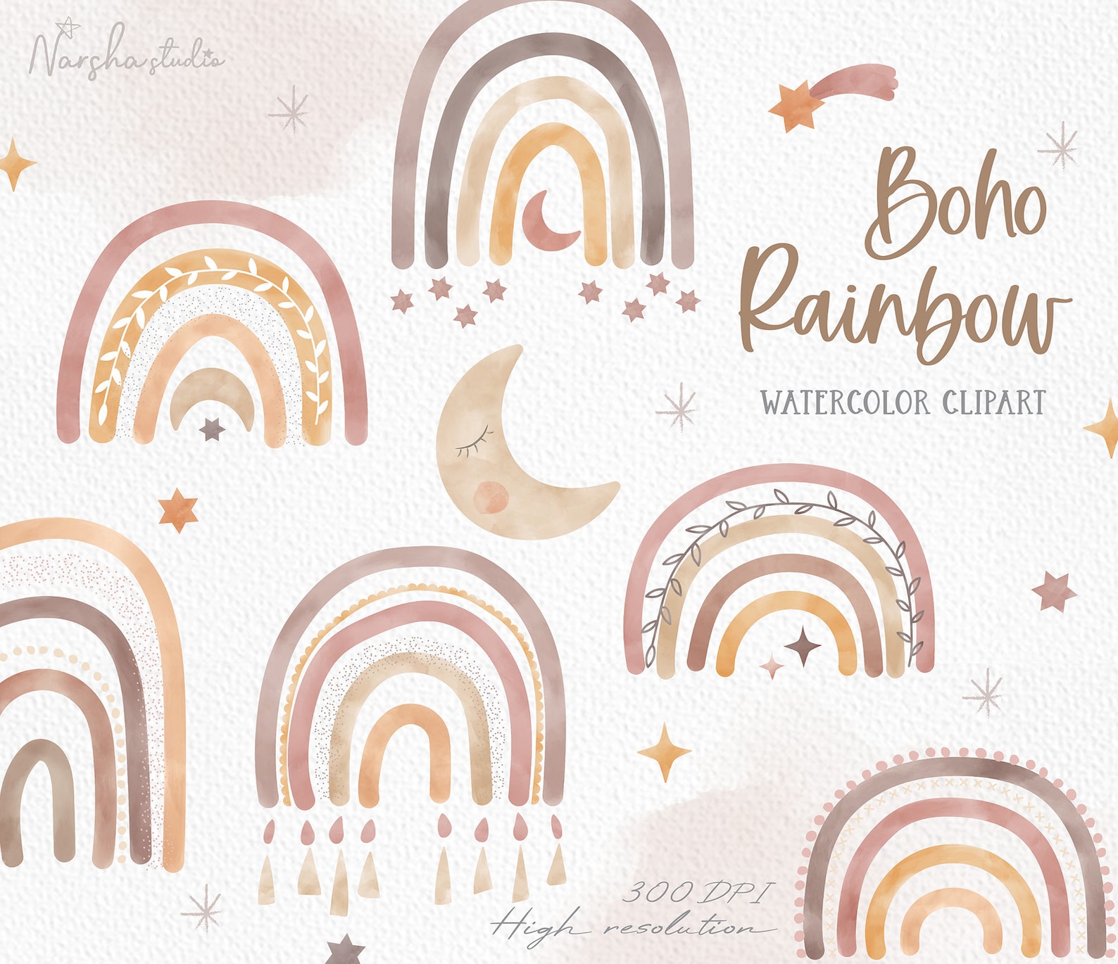 Boho Rainbow Watercolor Clip Art/ Boho Rainbow Decor/ Boho - Etsy