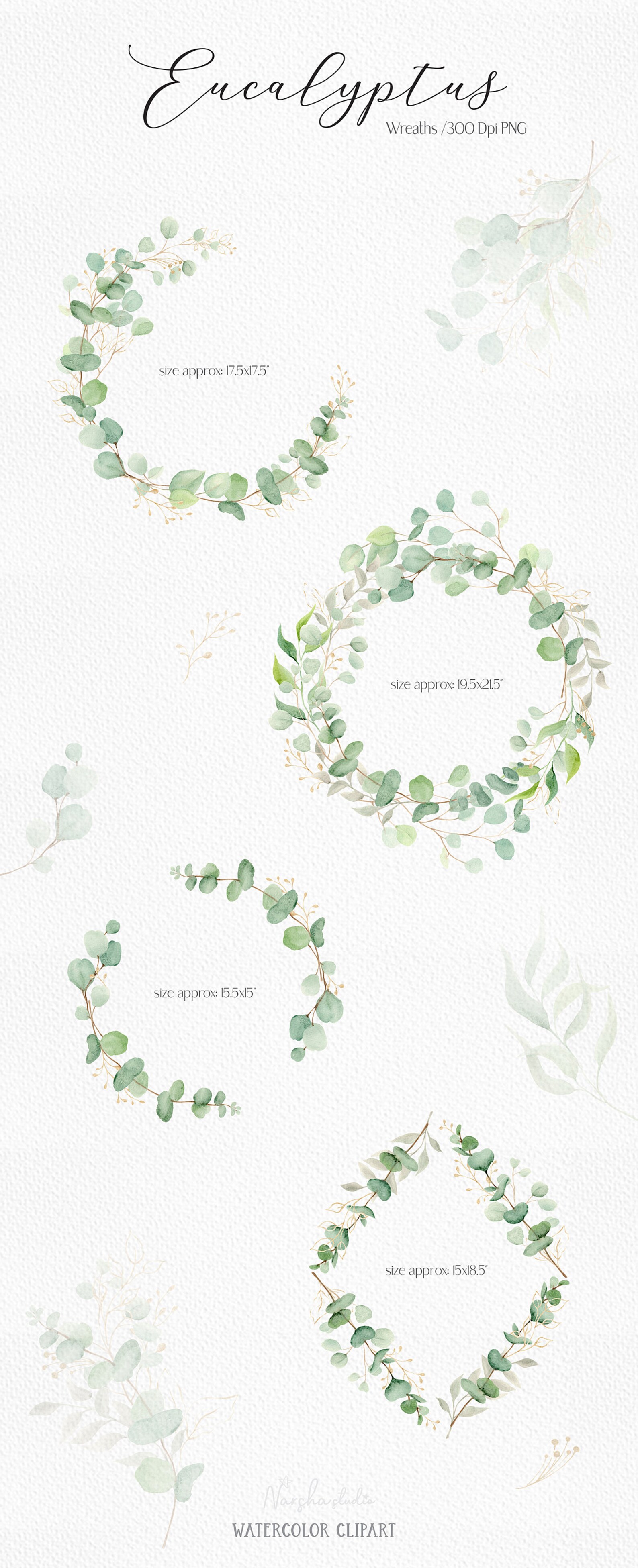 Watercolor Eucalyptus Wreath Clipart Greenery Wreath Png - Etsy