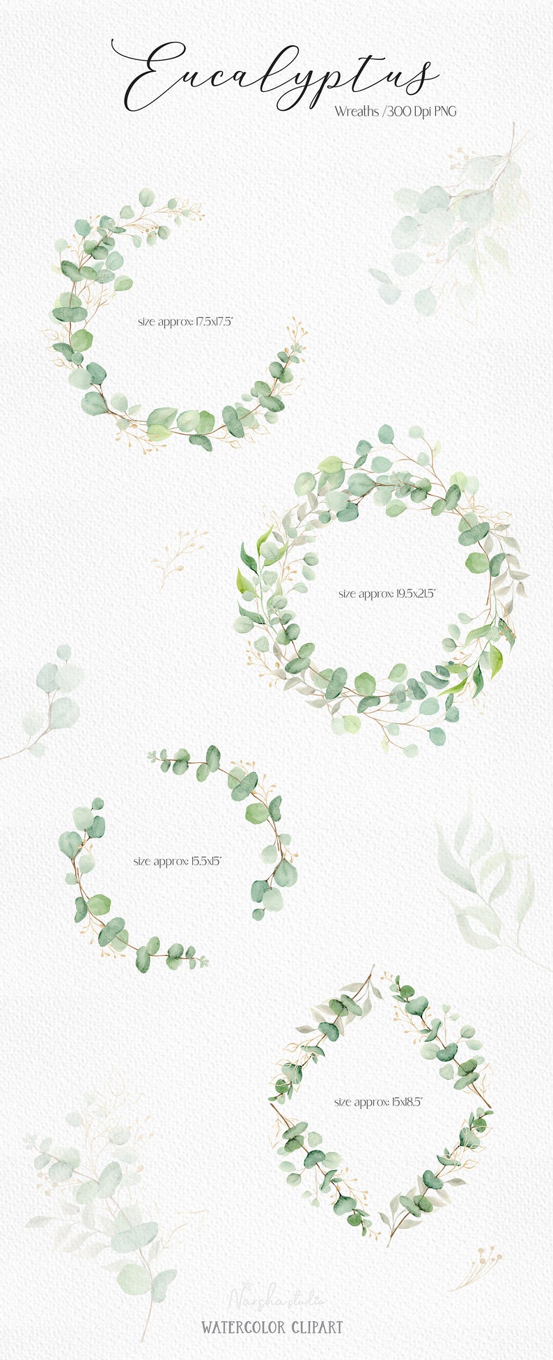 Watercolor Eucalyptus Wreath Clipart Greenery Wreath Png - Etsy