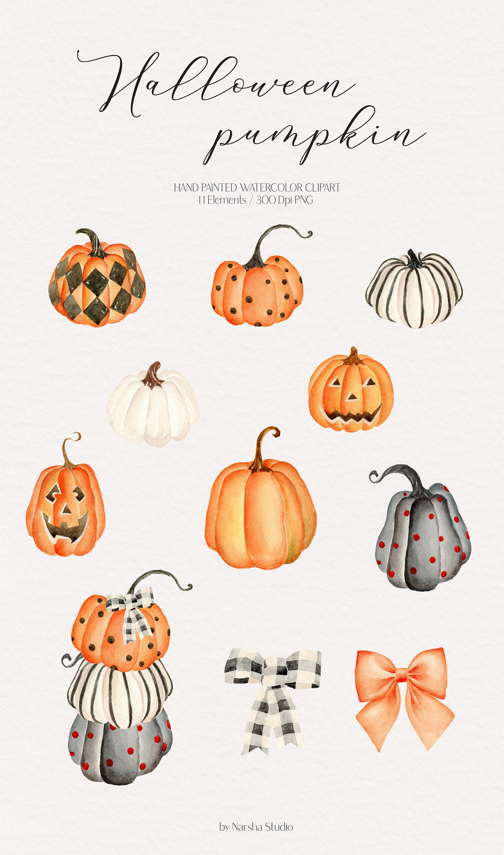Watercolor Halloween Pumpkin Png Fall Clipart Autumn Clipart - Etsy
