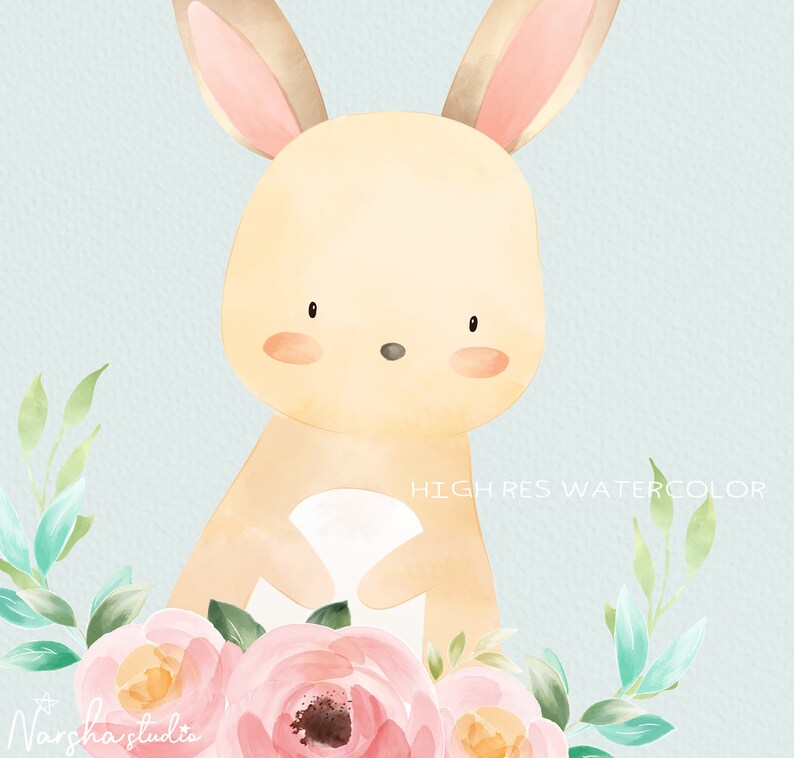 Rabbit Watercolor Clip Art/ Easter Bunny/ Easter Printable/ - Etsy