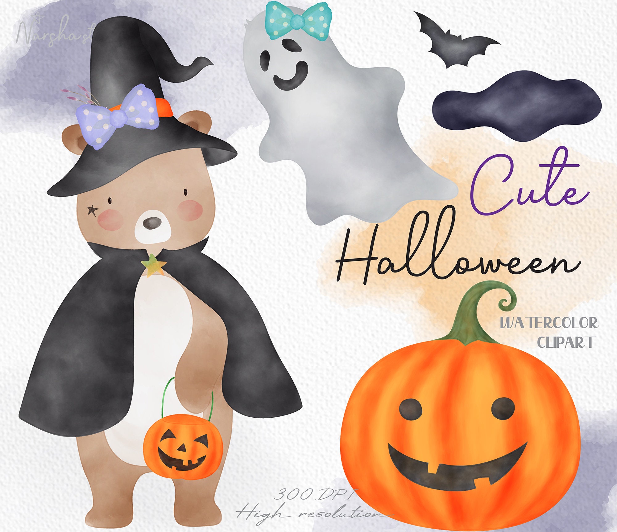 Cute Halloween Watercolor Clip Art/ Halloween Bear Clipart/ - Etsy