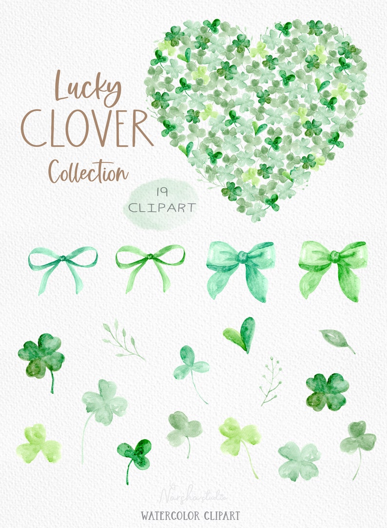 Watercolor St Patricks Day Clipart/ Clover Heart Png/ Clover Clipart ...