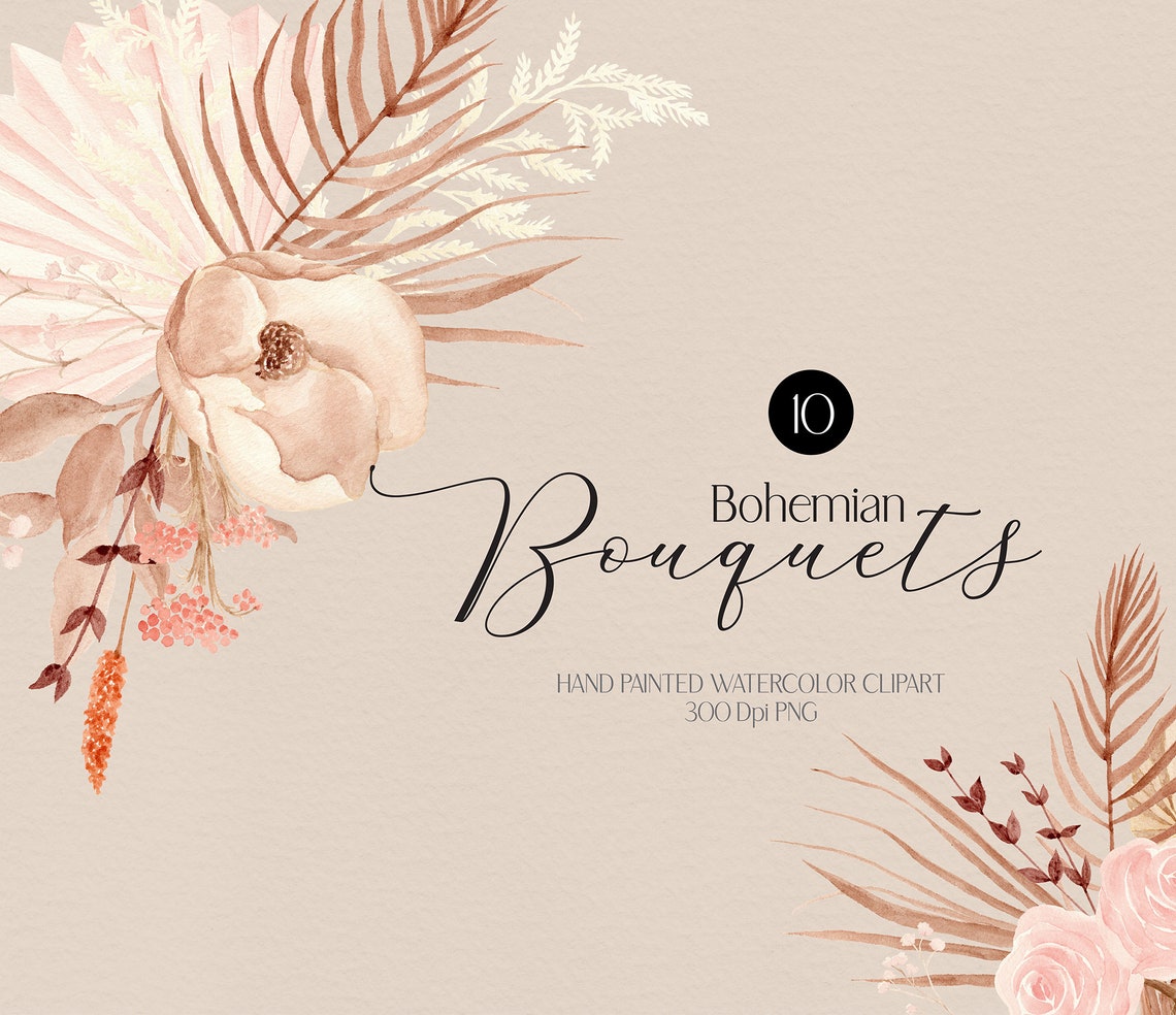 Boho Flower Clipart Boho Clipart Dried Flower Clipart Bohemian - Etsy