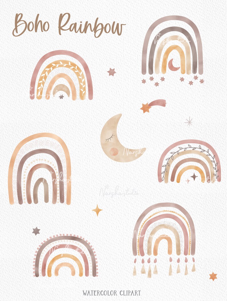 Boho Rainbow Watercolor Clip Art/ Boho Rainbow Decor/ Boho - Etsy
