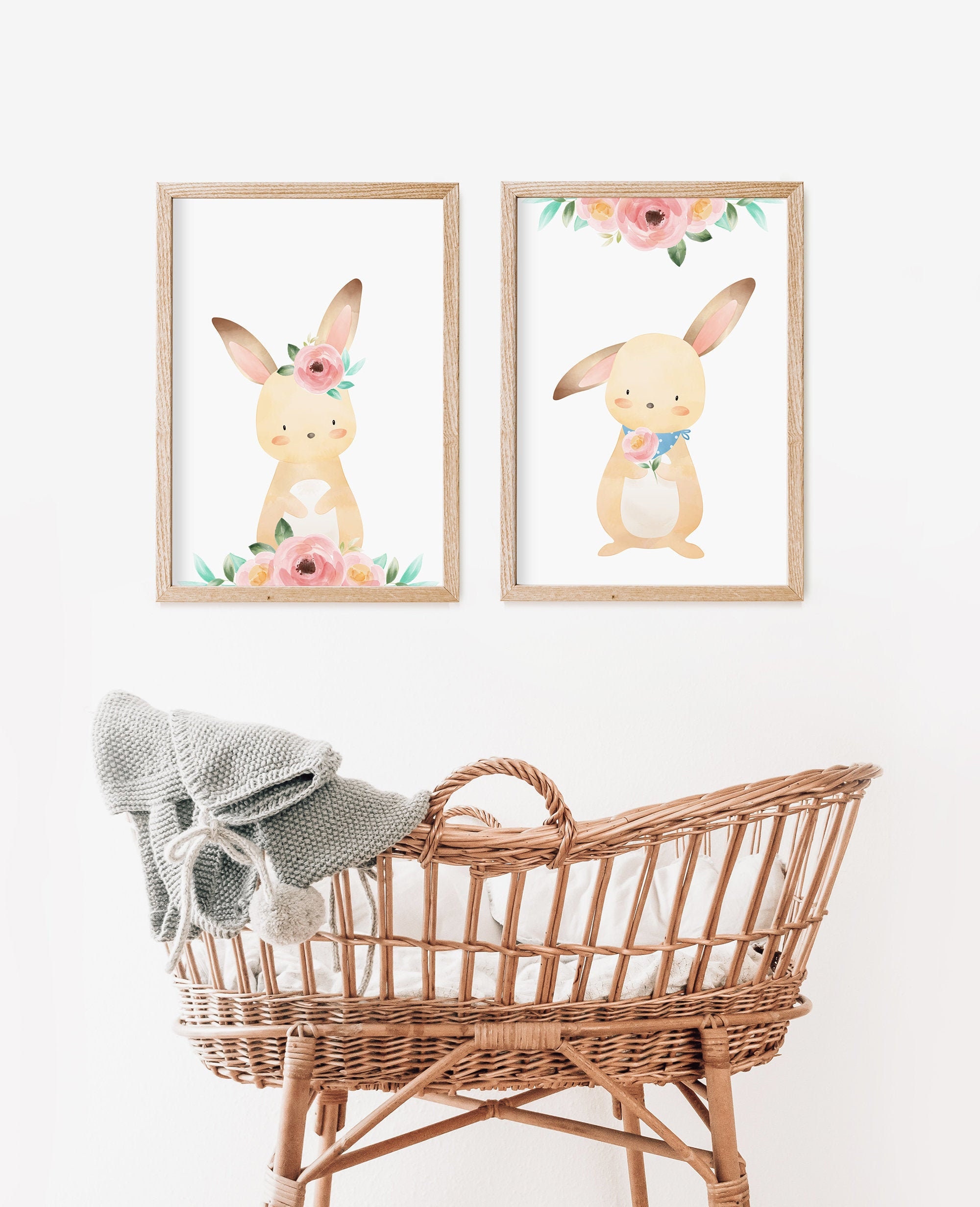Set of 2 Bunny Prints/ Bunny With Flower/ Girls Room Decor/ - Etsy