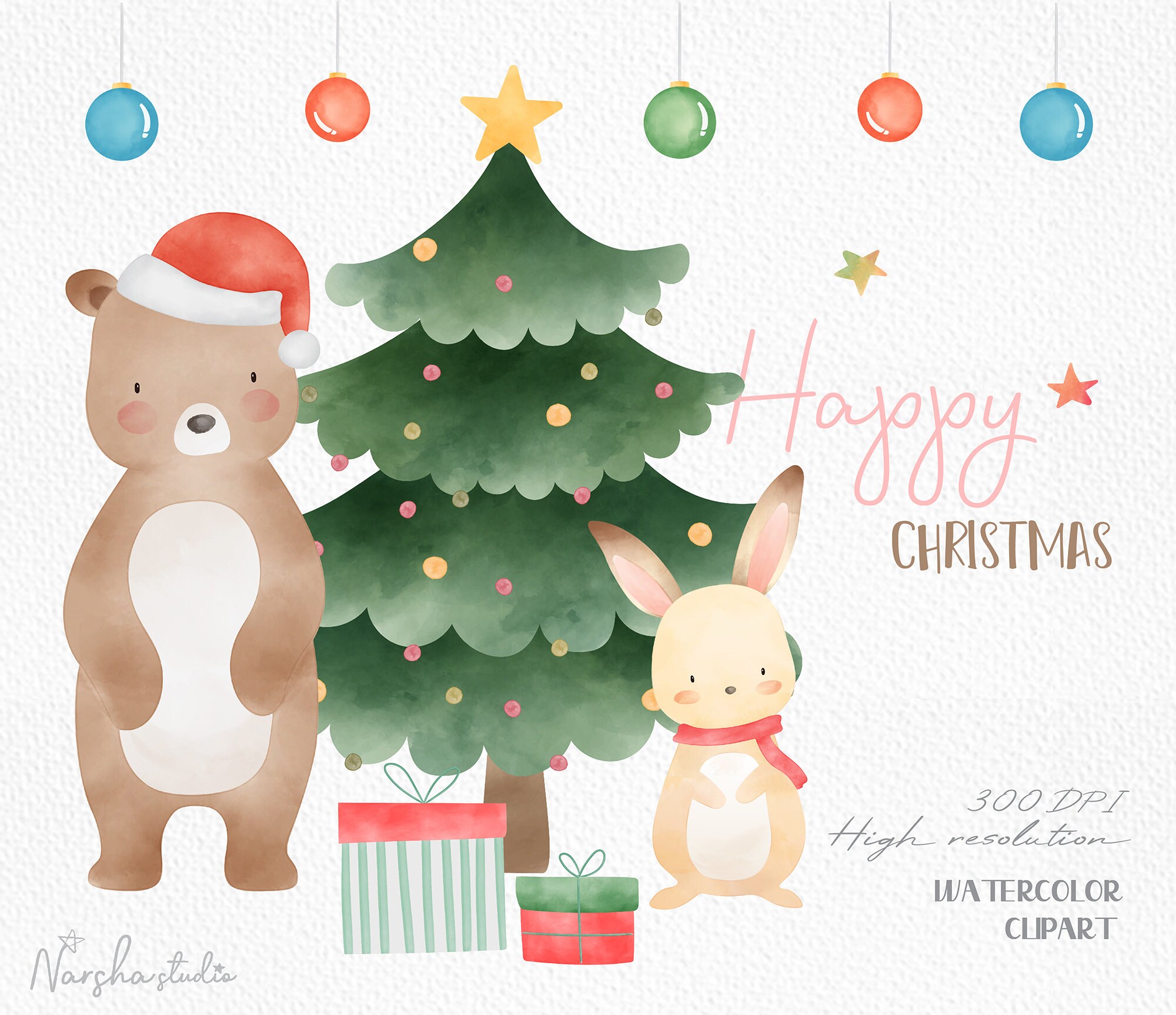 Happy Christmas Clip Art/ Christmas Illustration/ Merry | Etsy