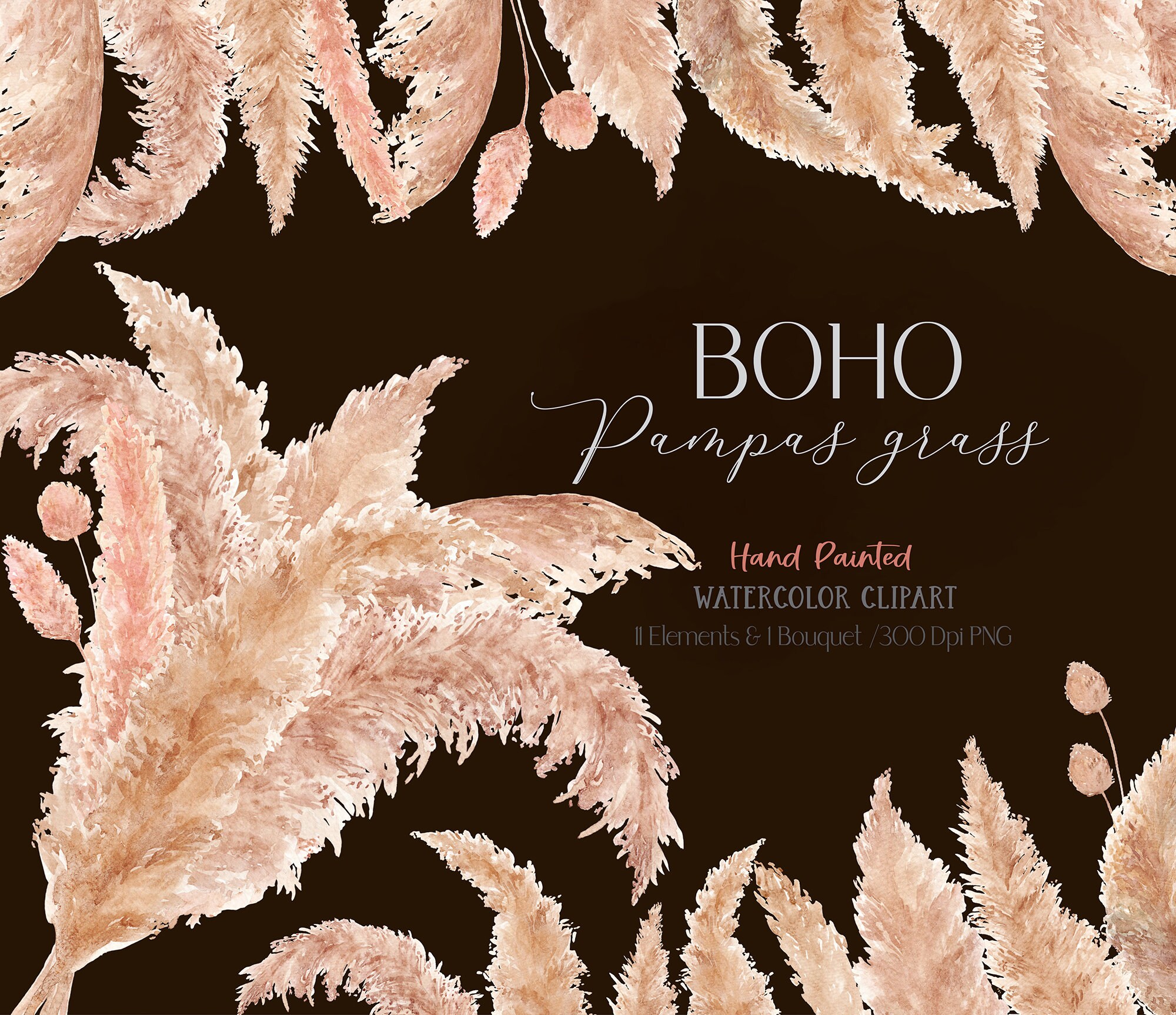 Pampas Grass Watercolor Clip Art. Watercolor Pampas Grass - Etsy