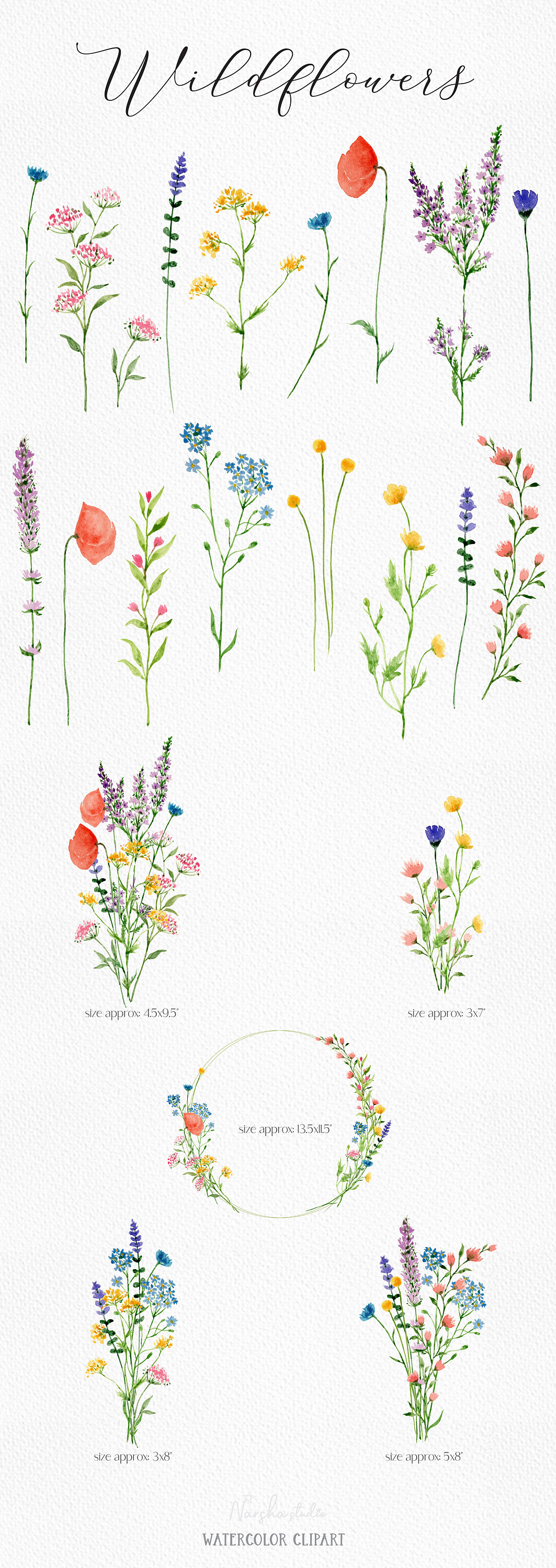 Watercolor Wildflowers Clipart Wildflower Bouquet Flower - Etsy