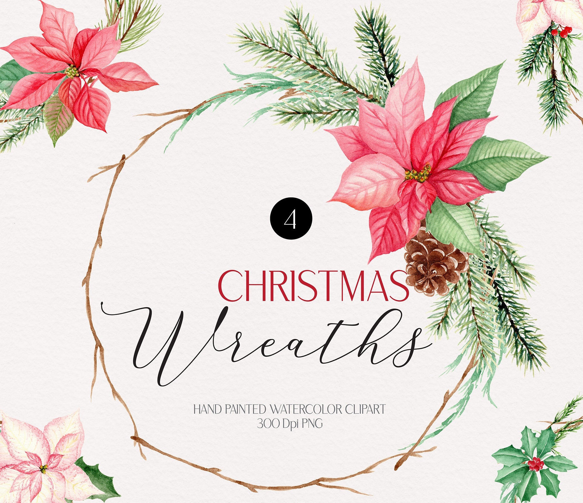 Watercolor Christmas Wreaths Clipart Winter Clipart Christmas - Etsy