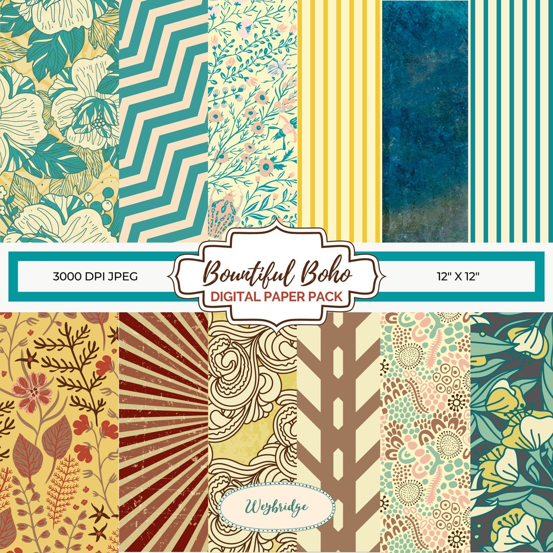 Bountiful Boho Digital Paper Pack | 12 Sheets | 12x12 Inch | Jpegs ...