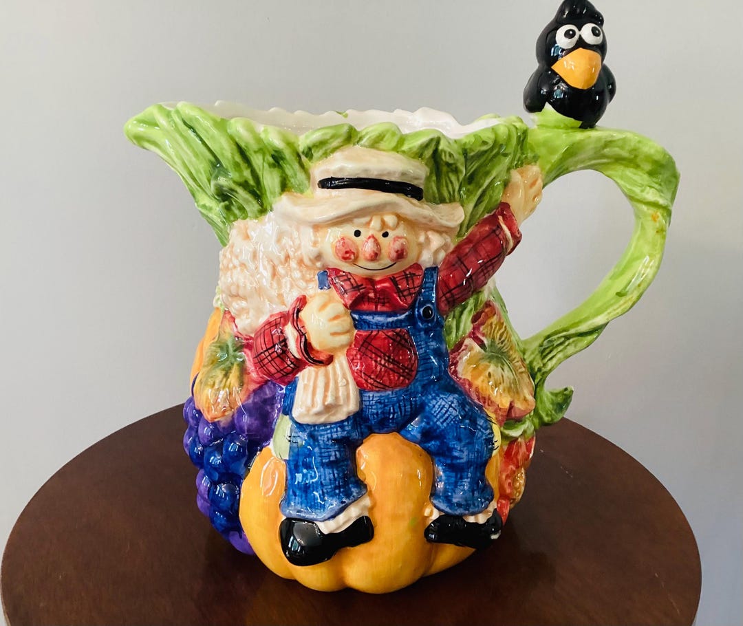 Vintage Scarecrow Fall Pitcher, Large Fall Themed Pitcher, Pretty Fall ...