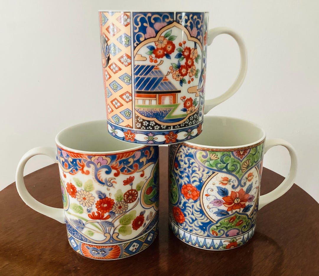 Vintage Takahashi Japanese Porcelain Mugs,asian Floral Mugs, Colorful ...