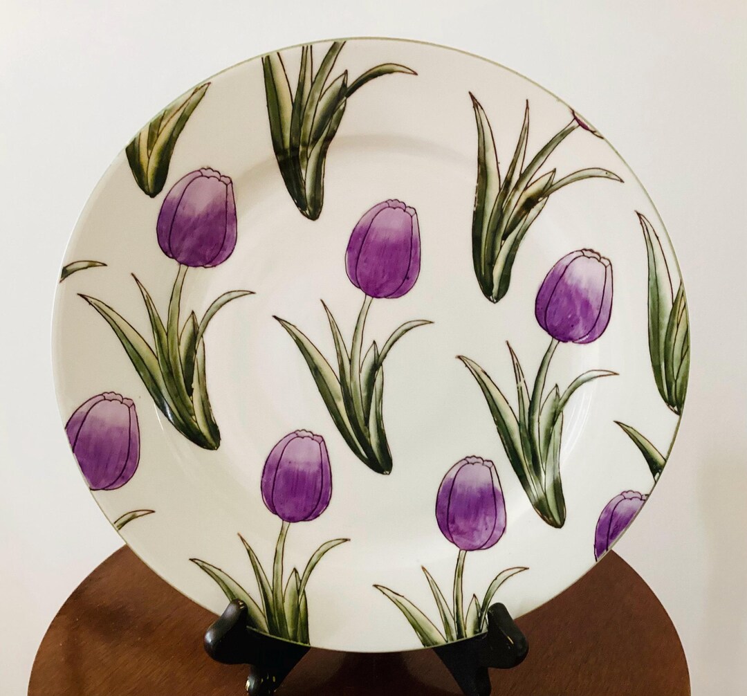 Vintage Decorative Tulip Plate, Floral Plate for Decor, Tulips Plate ...