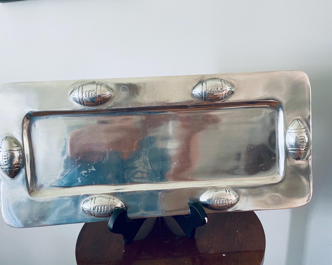 Large Pewter Serving Tray With Footballs, Tailgate Serving Tray, Long ...
