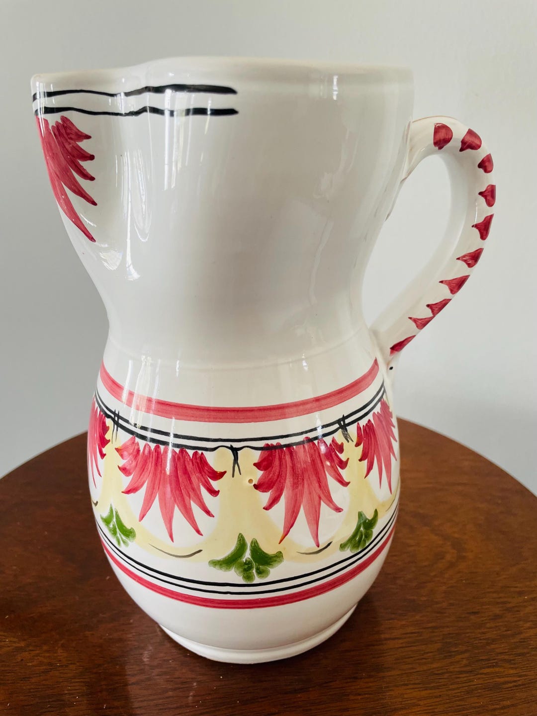 Vintage Pottery Pitcher, Hand Painted Pitcher, Ceramic Pottery Pitcher ...