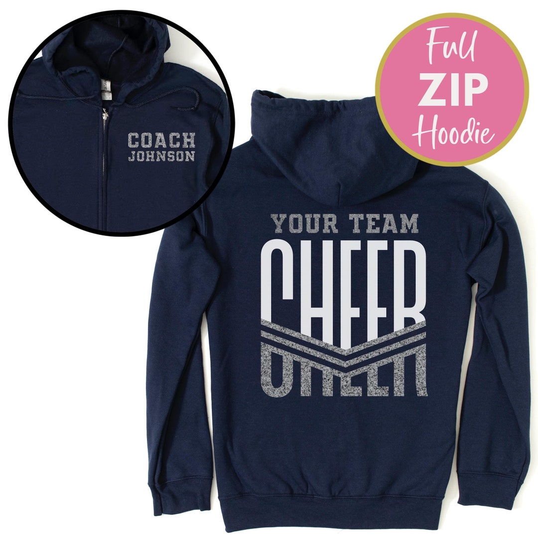 Custom Cheerleading Zip up Hoodie, Cheer Coach Zip Hoodie, Glitter ...