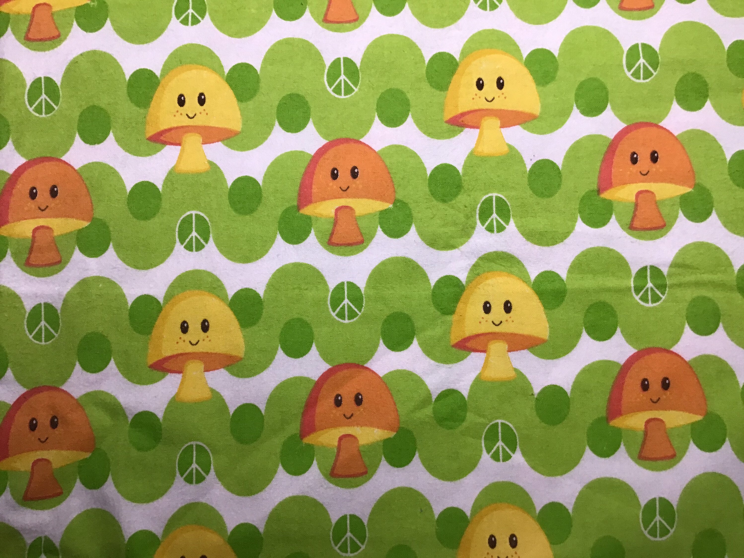 Retro Happy Mushrooms and Peace Signs Cotton FLANNEL Fabric - Etsy