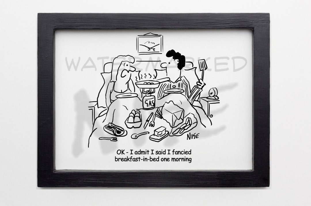Man Cooks Breakfast in Bed Cartoon - Download Now! - Etsy