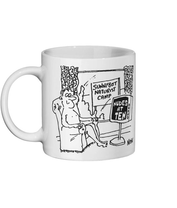 Funny Mug Naturist Watching Television Male Nudist Cartoon | Etsy