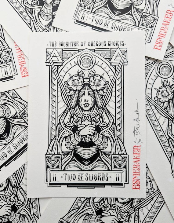 Two of Swords Tarot Art Print A5 by Esme Baker | Etsy