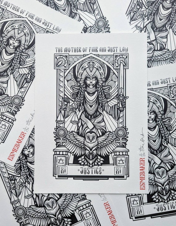 Justice Tarot Art Print A4 by Esme Baker - Etsy