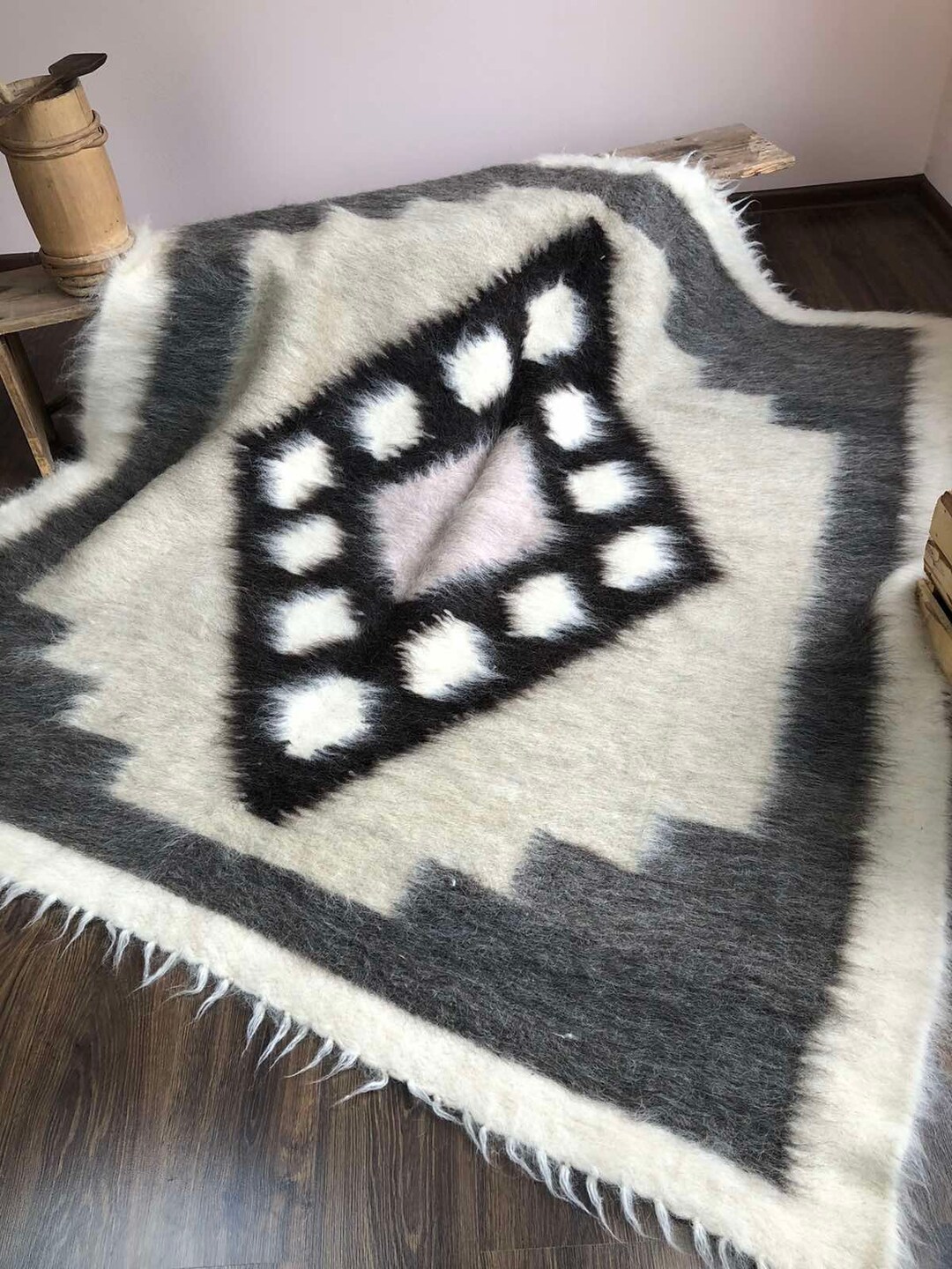 Ukrainian Blanket Hutsul Wool Throw Blanket Diamond, Wool Bedspread ...