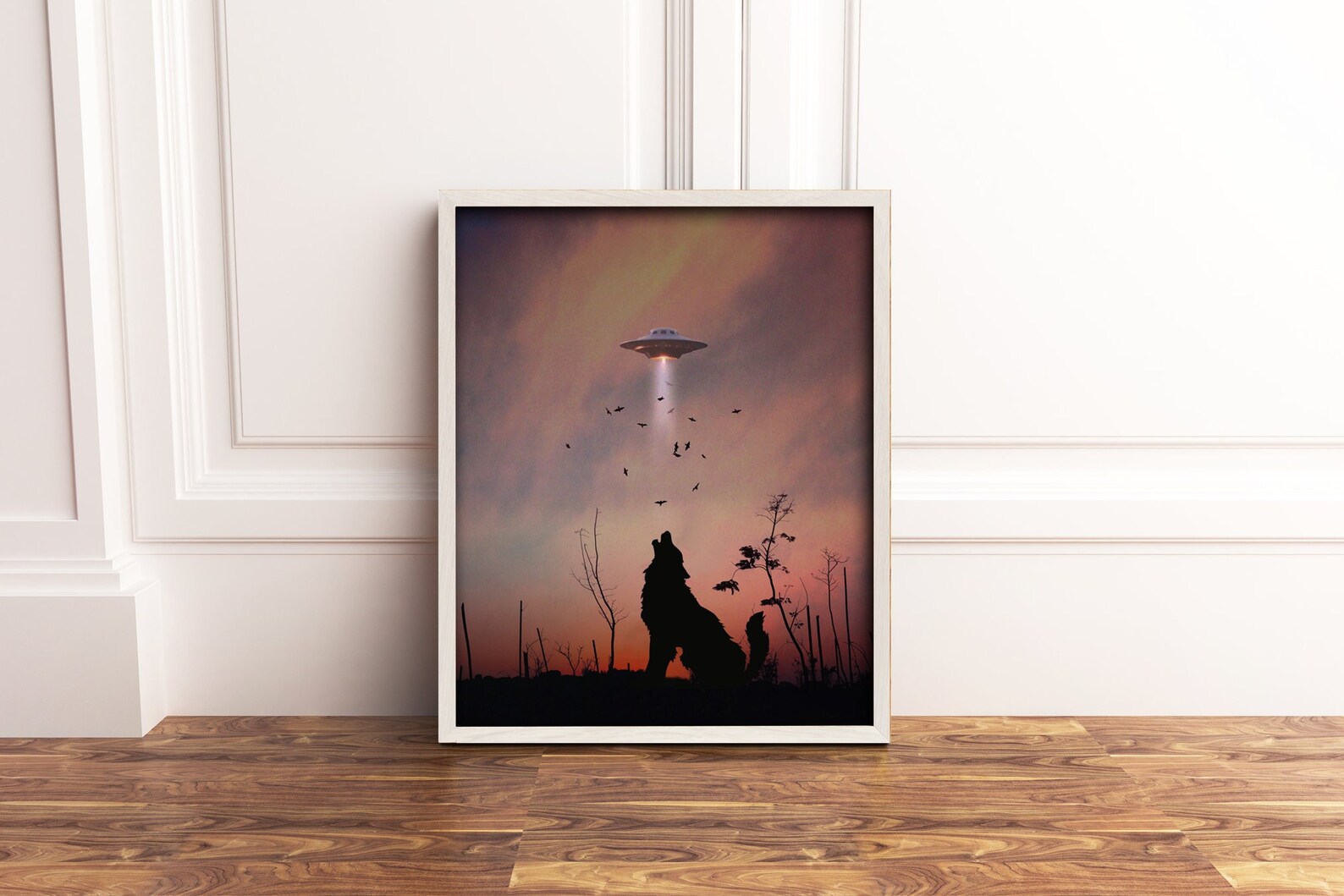 Wolf Poster Wall Art Print UFO Art Flying Saucer Alien Retro Sci Fi Art ...