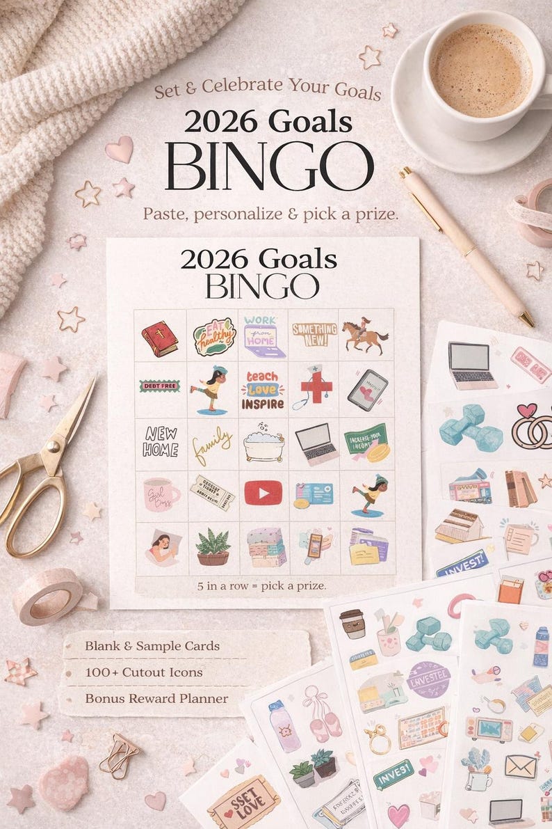Goals Bingo Card 2026 | Habit Tracker, Self-care (printable PDF) - Etsy