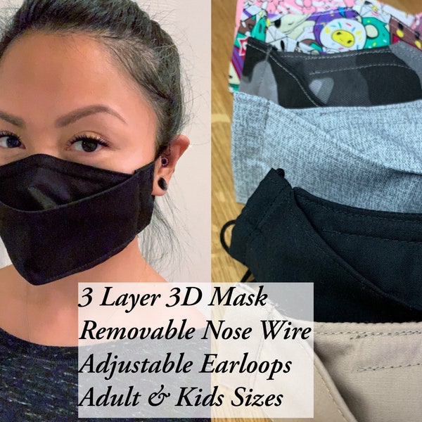 3d Face Mask With Nose Wire - Etsy