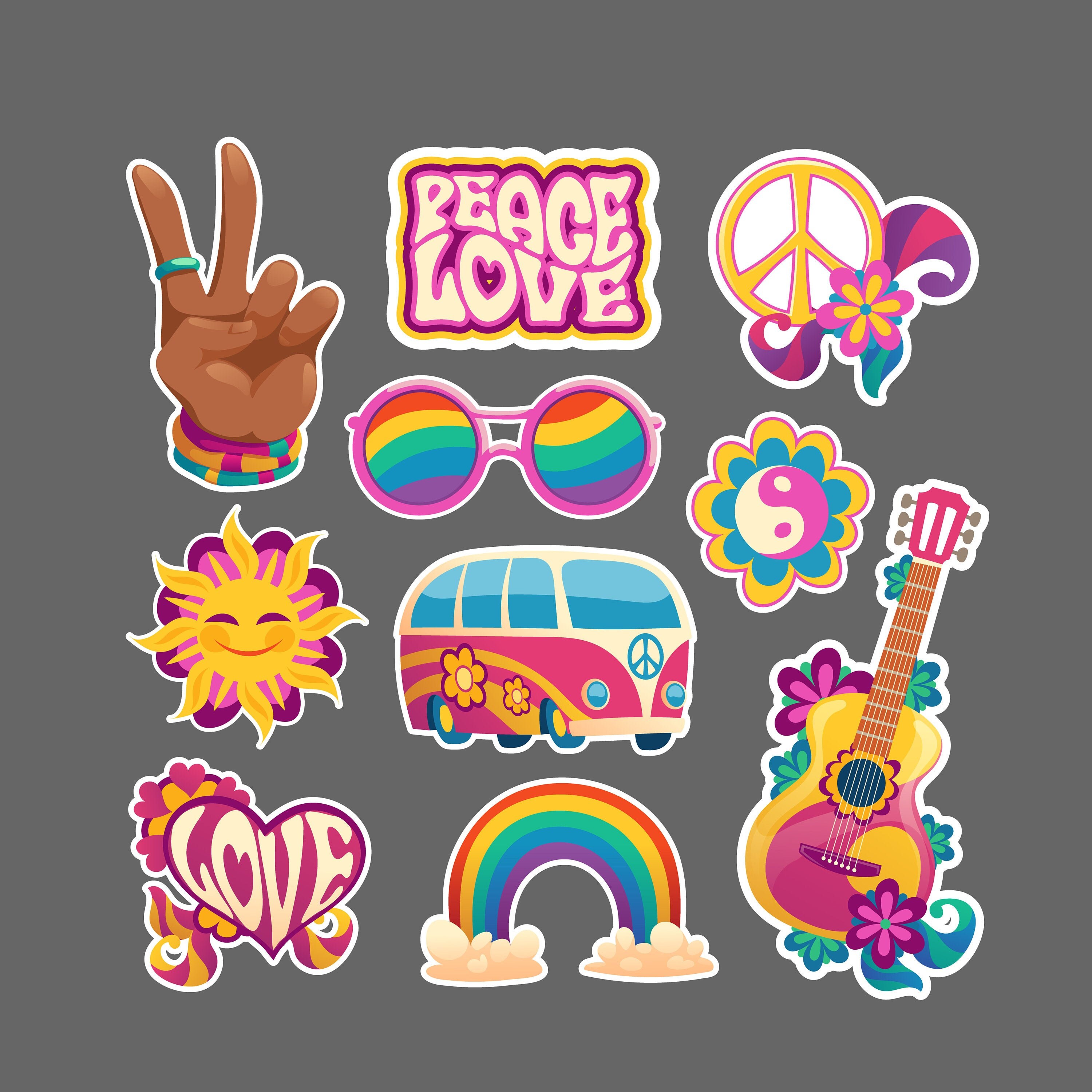 BUNDLE of 10 Colorful Hippie Aesthetics Waterproof Sticker | Etsy