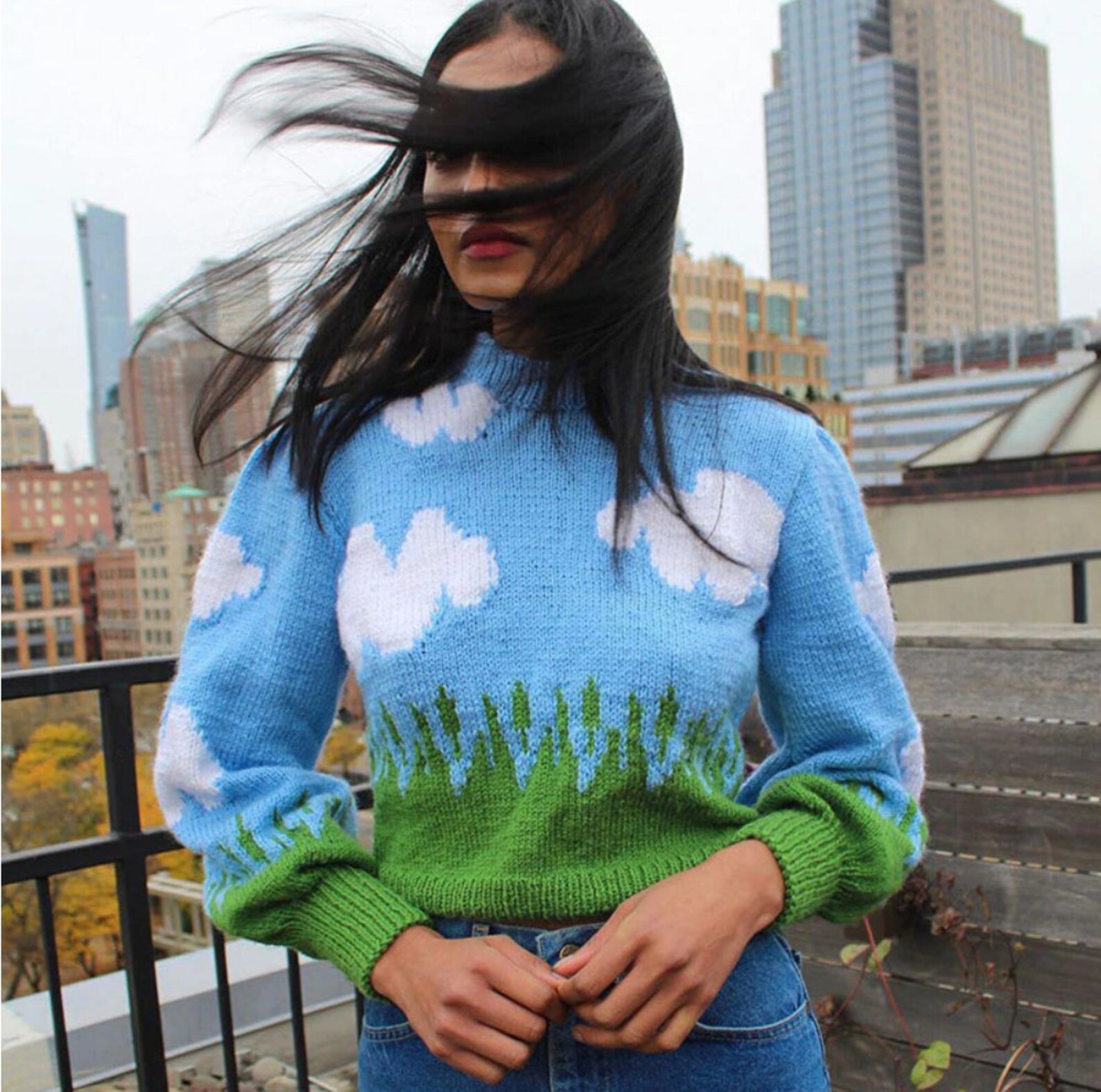 Knitted Cloudy Women Sweater O Neck Cloud Print Sweater | Etsy Knitted Cloudy Women Sweater O Neck Cloud Print Sweater | Etsy
