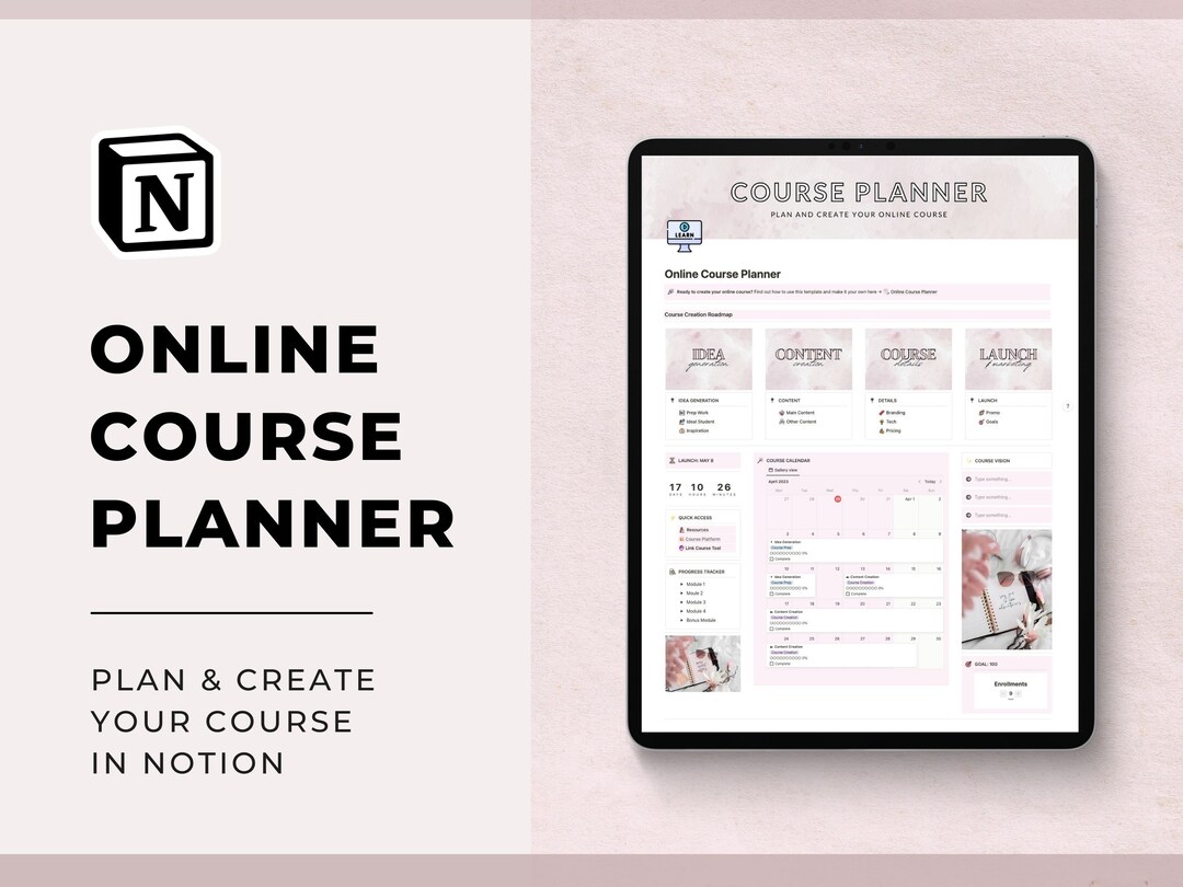 Notion Template Online Course Planner Course Creator - Etsy