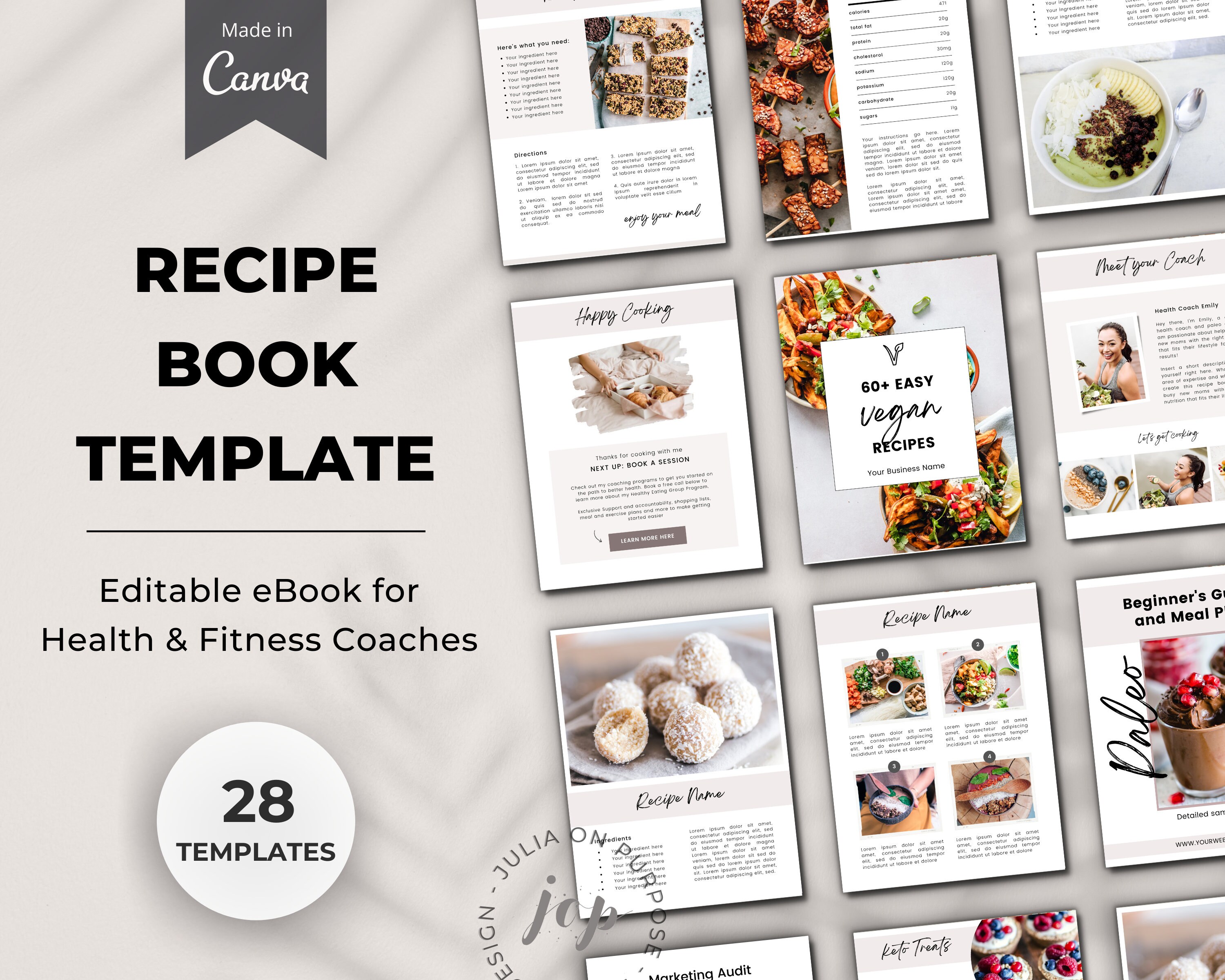 Recipe Book Template for Canva Cookbook Template Food | Etsy