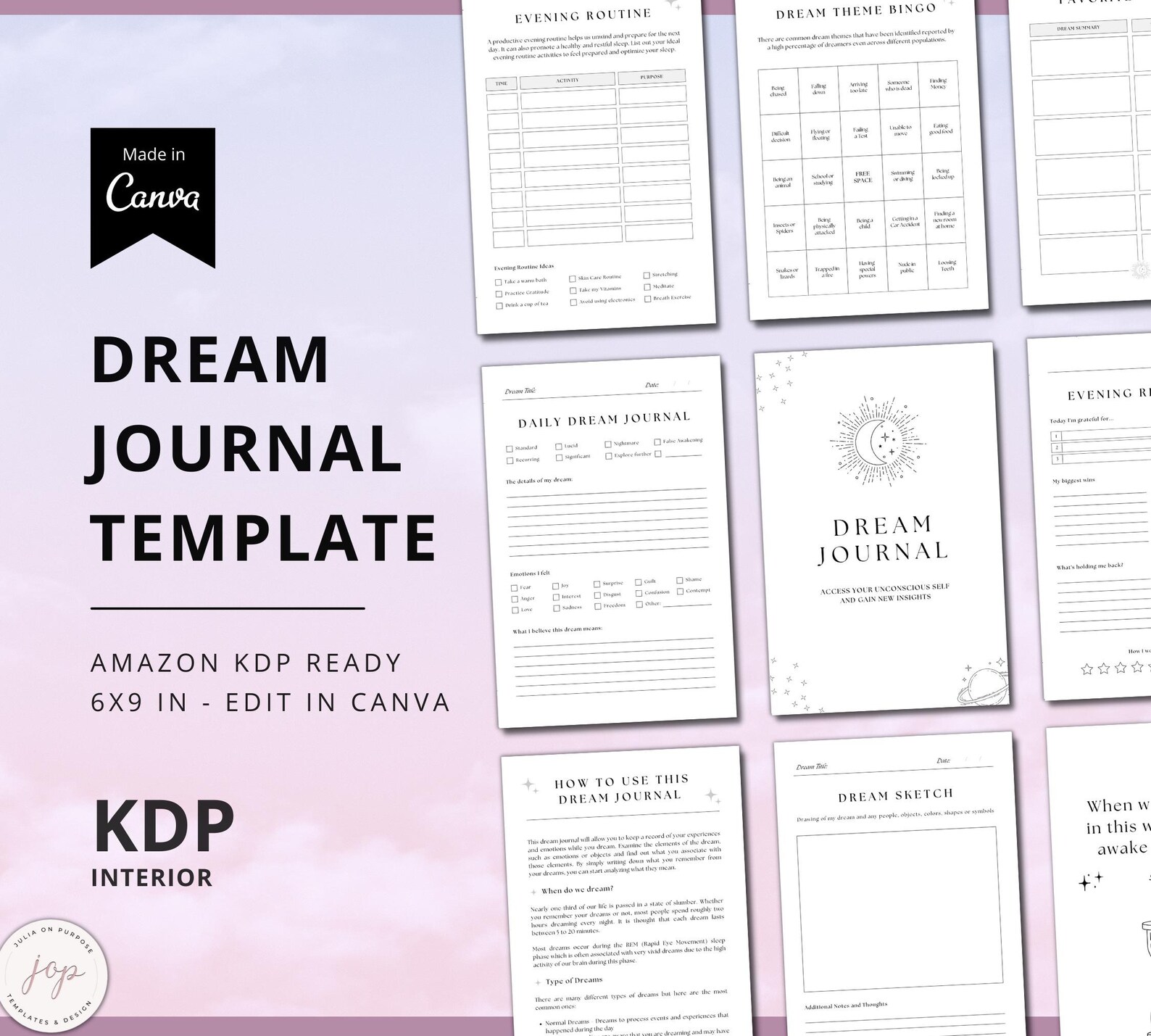 KDP Dream Journal Template | KDP Journal Interior | KDP Canva Template ...