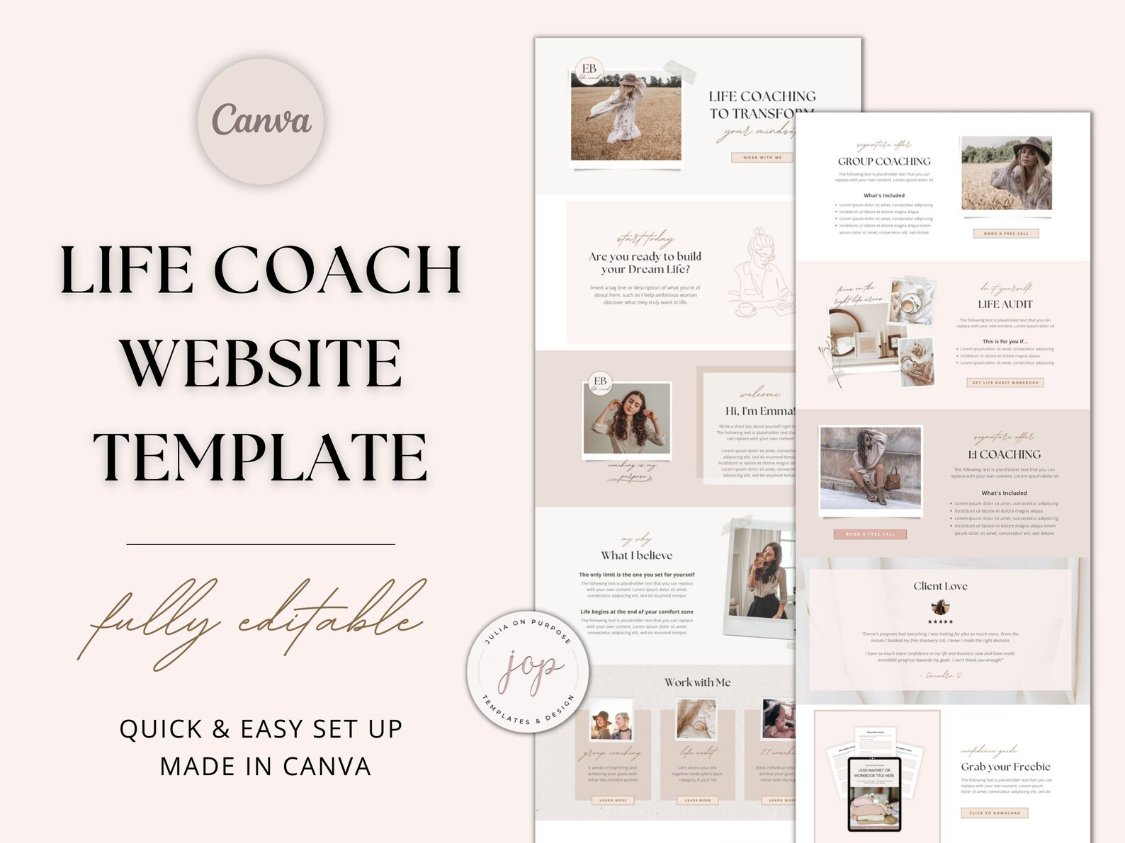 Life Coach Website Template Canva Sales Page Landing Page - Etsy